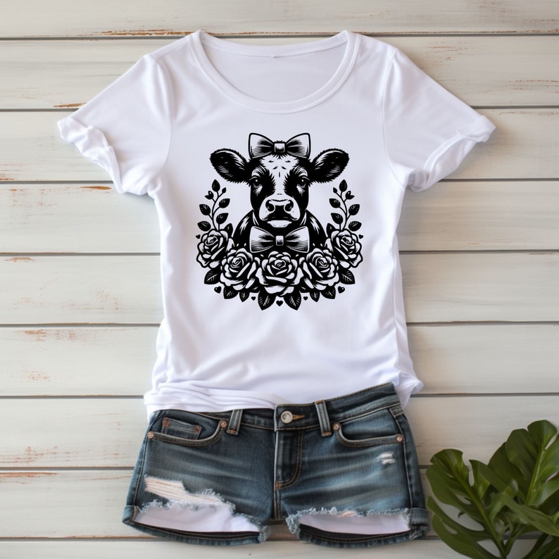 Cow With Roses Svg, Cow Svg, Cow With Bow Svg, Cow Silhouette Svg, Farm ...