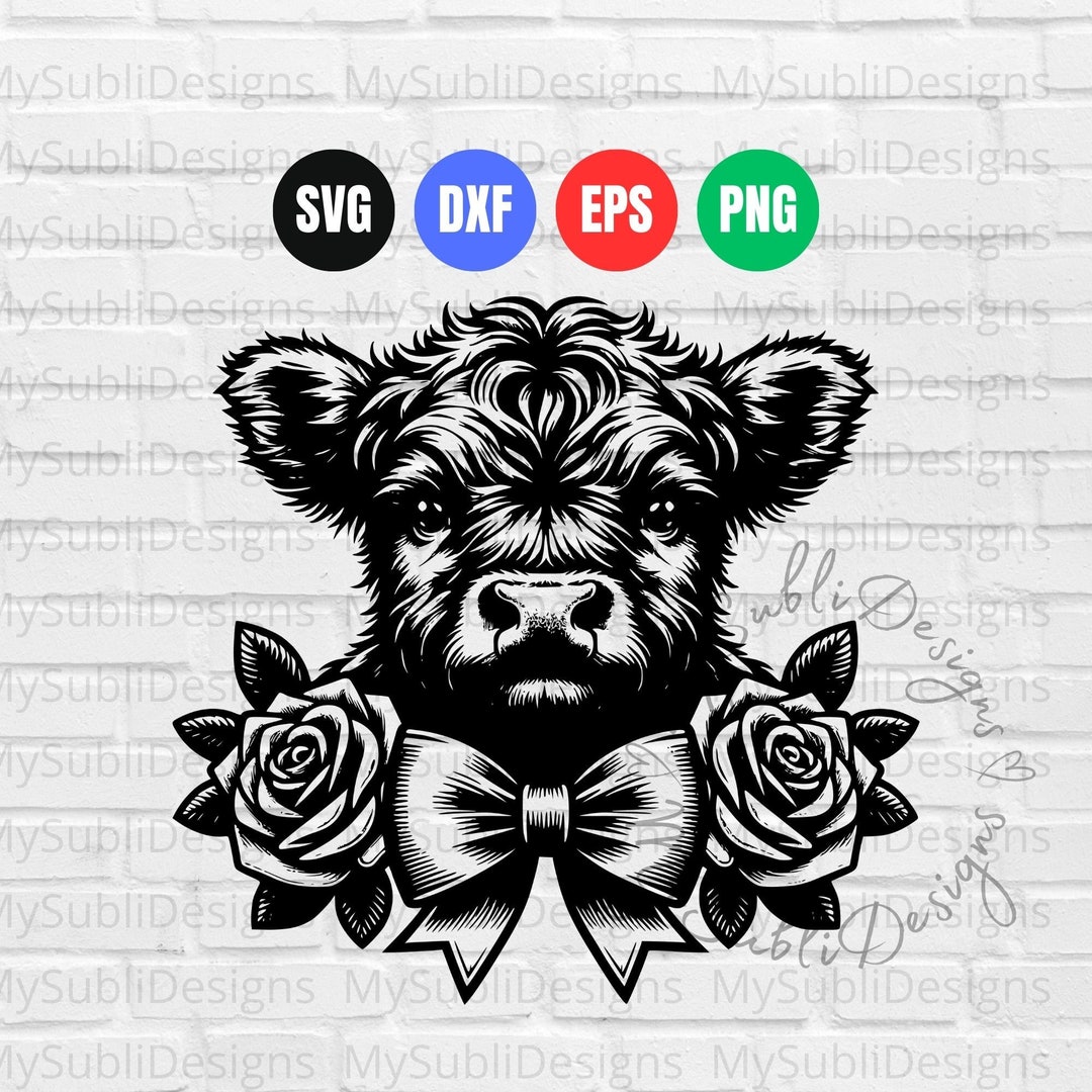 Highland Cow With Roses Svg, Highland Cow With Bow Svg, Cow Silhouette ...
