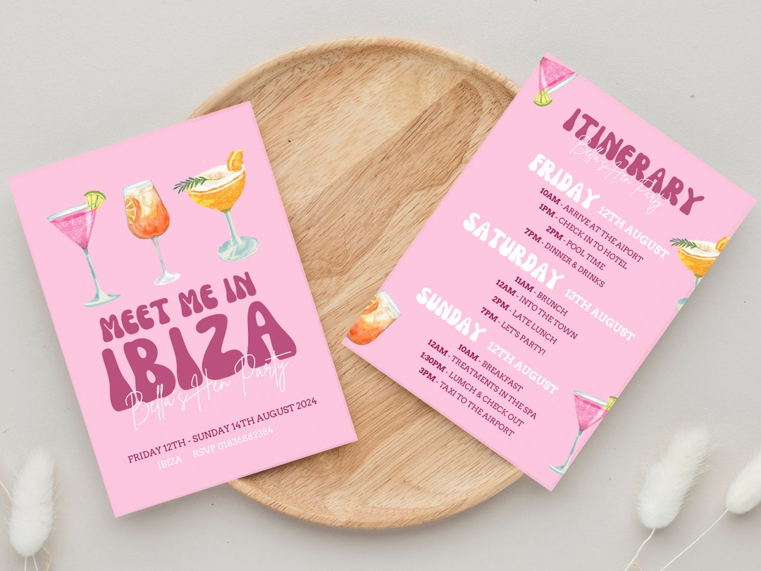 Ibiza Hen Do, Bachelorette, Party Invitation Itinerary, Canva Template ...