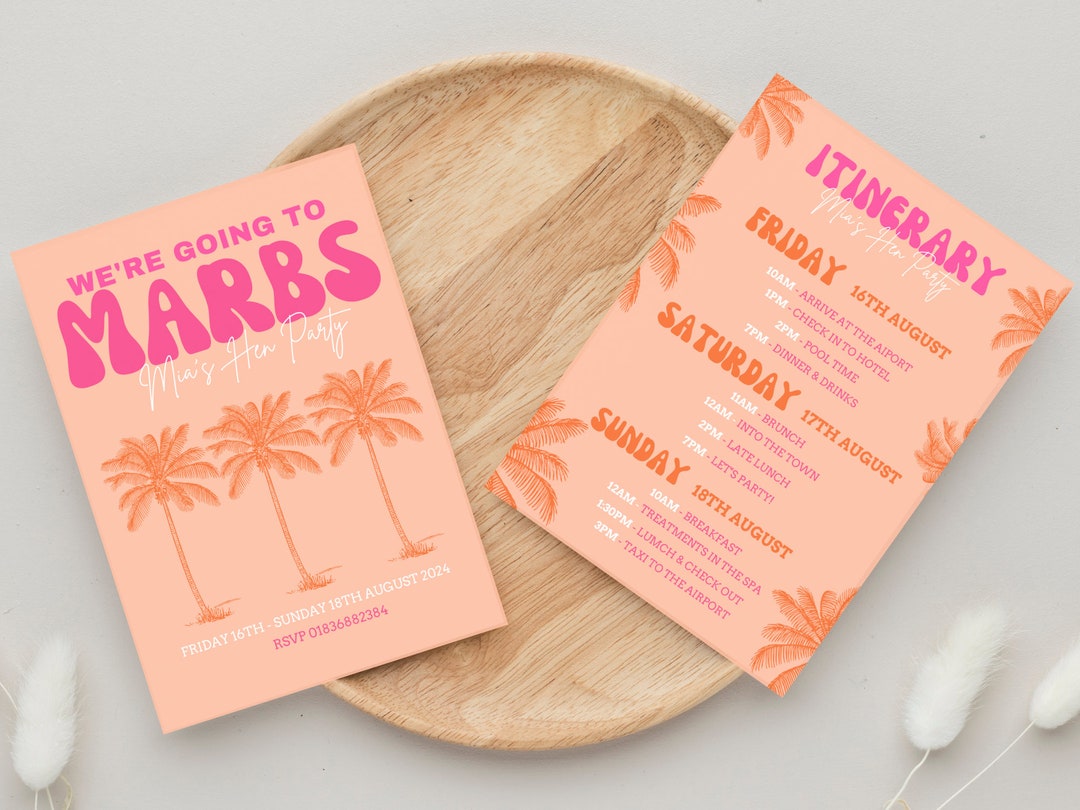 Hen Bachelorette Party Invitation Itinerary Marbs Holiday - Etsy