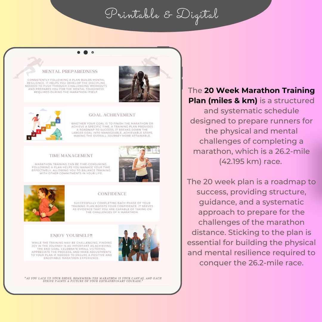 Marathon Training Plan 20 Week Printable & Digital | Bonus Running ...
