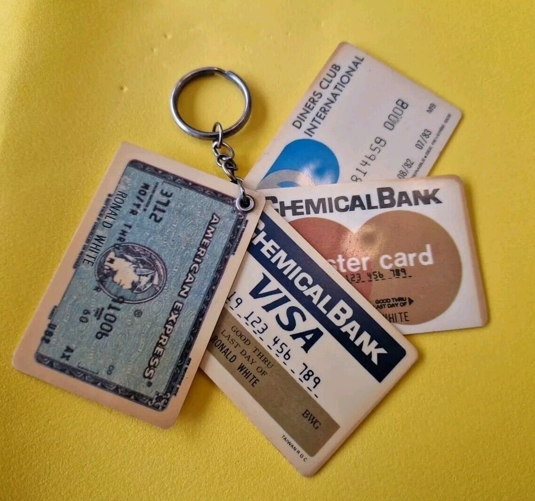Keyring Key Ring Vintage Bank Notes American Express, Diners Club Visa ...