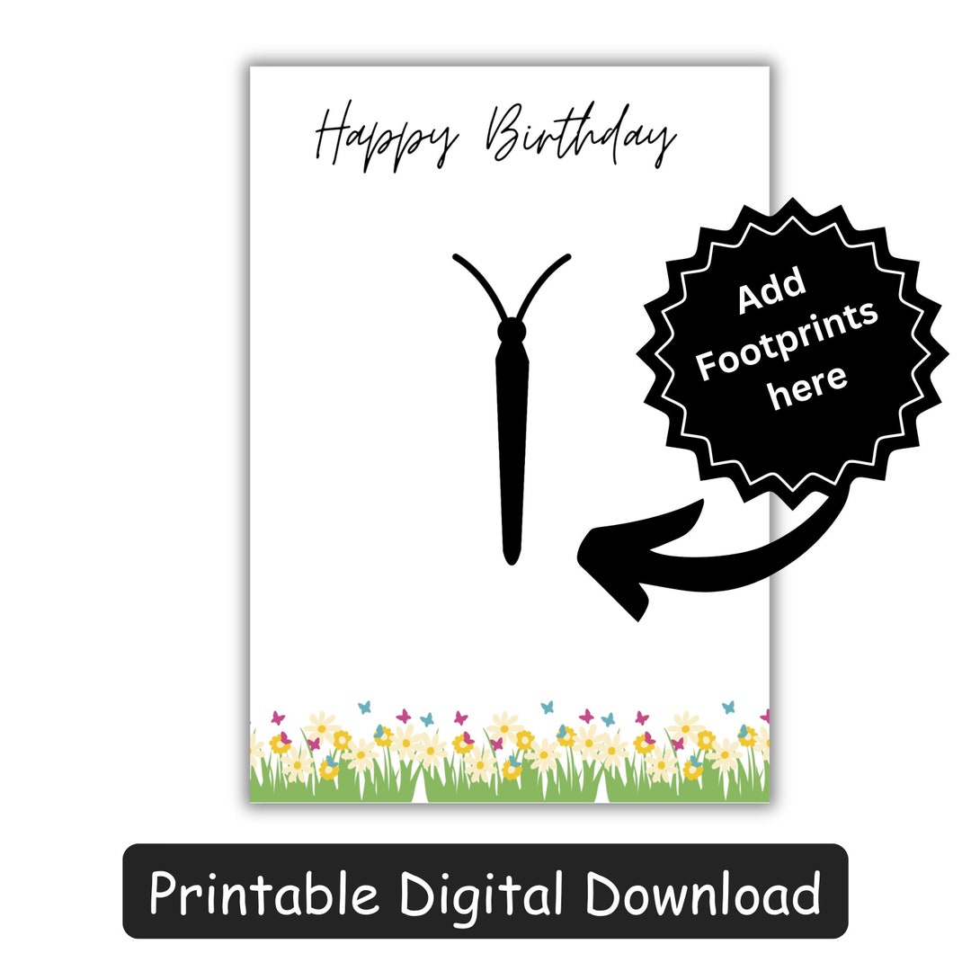 DIY Foot Print Birthday Card Butterfly Kids Handprint - Etsy