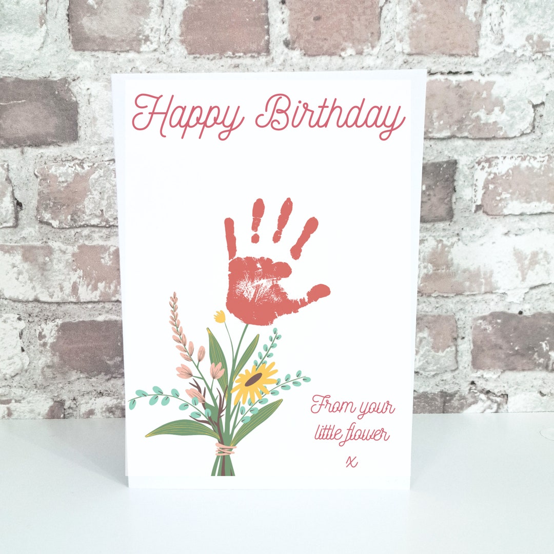 Hand Print Birthday Card Bouquet Handprint Greeting Card - Etsy