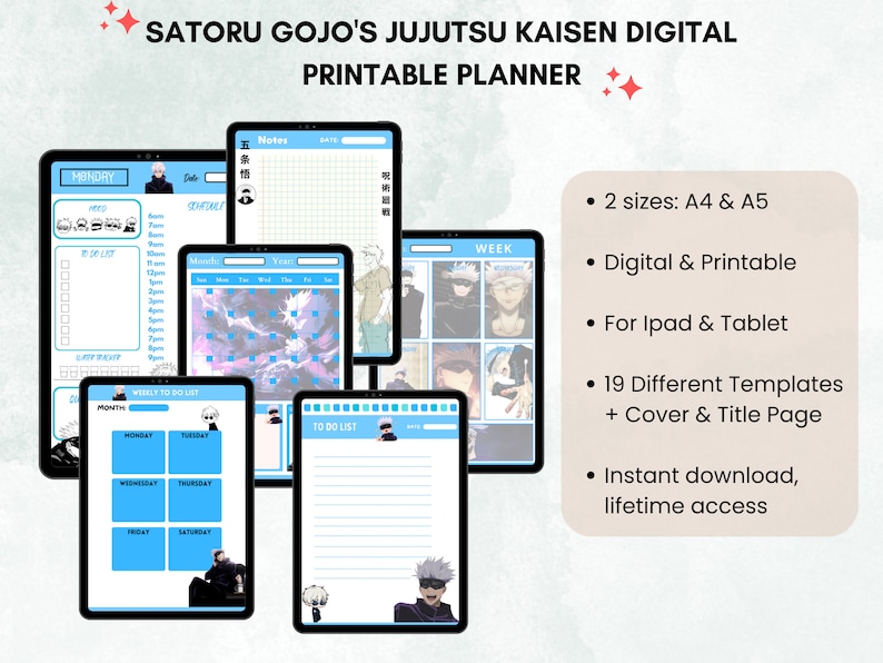 Anime Manga Planner, Gojo Planner, Gojo Anime Planner, Digital Anime ...