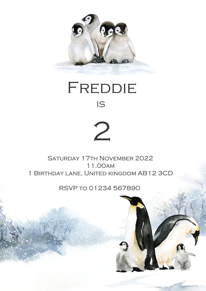Penguin Birthday Invite - Etsy