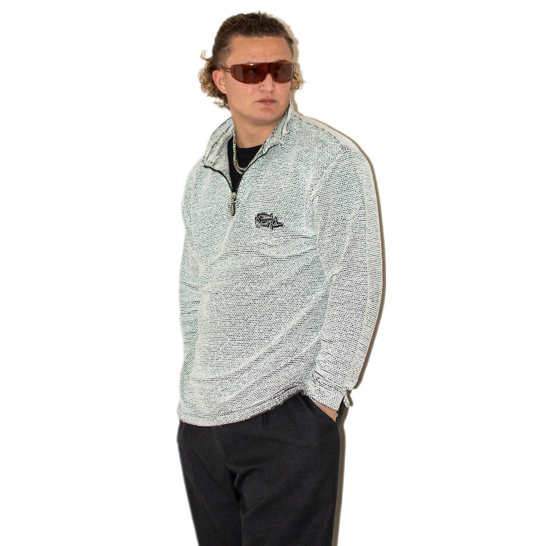 2000s Vintage Grey Black Knitted Cottu Fishbone Jumper Oversized Grey ...