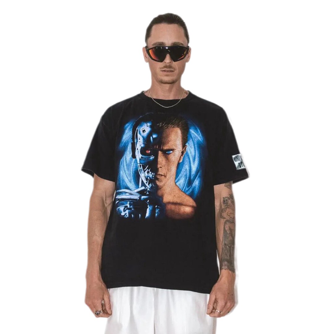Rare 90s Terminator 2 Movie Graphic Tee Vintage - Crew Neck Black ...