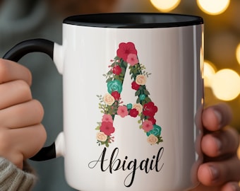 Name Mug, Initial Letter Mug, 15 Oz 11 Oz, Monogram Mug, Floral ...