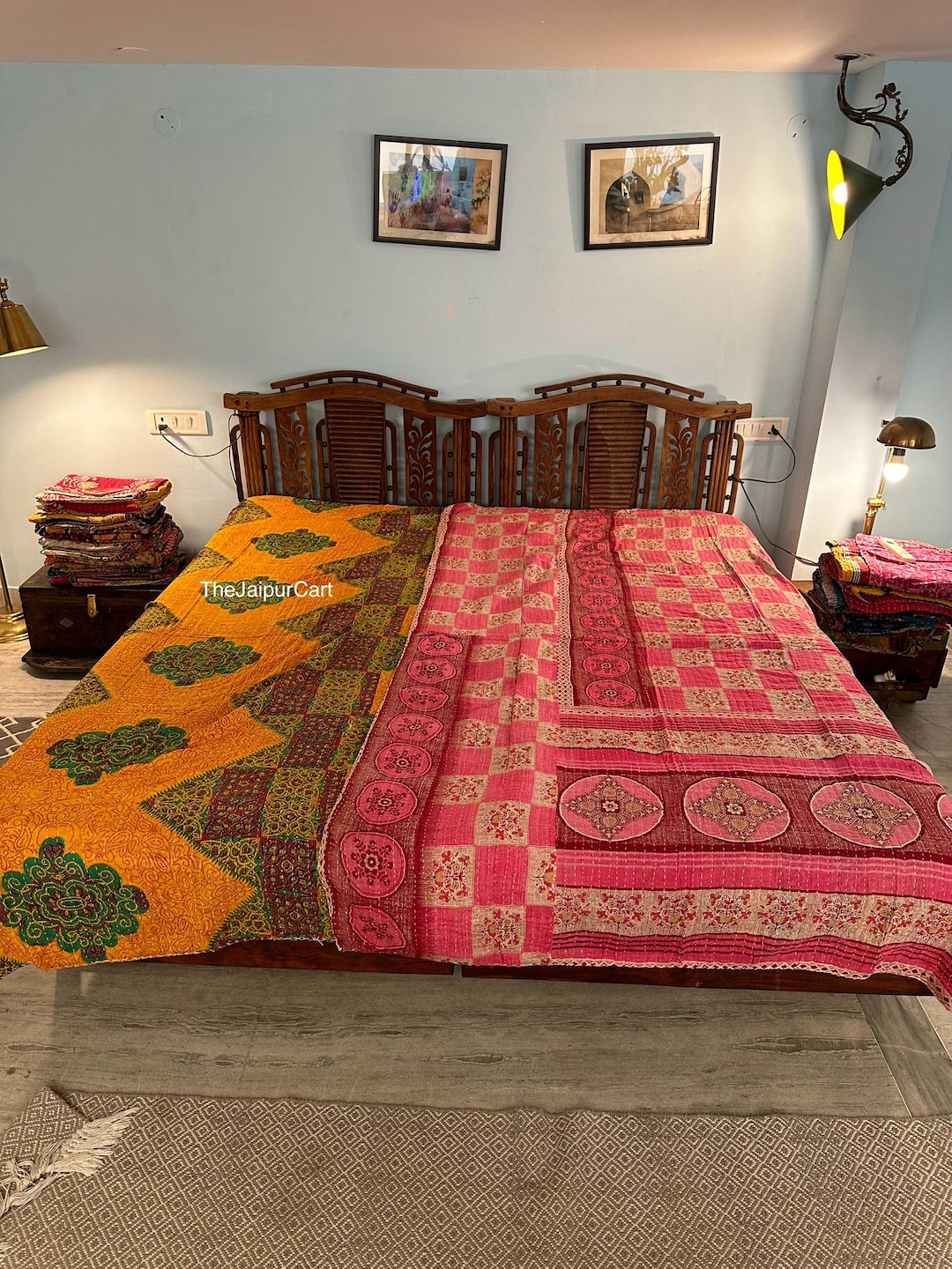 Recycled Indian Sari Cotton Kantha Indian Quilts Throw Bedspread ...
