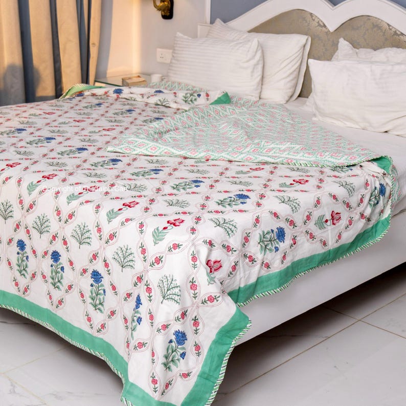 Multi Floral Dohar Summer Blanket Summer Quilt Indian Handcrafted ...