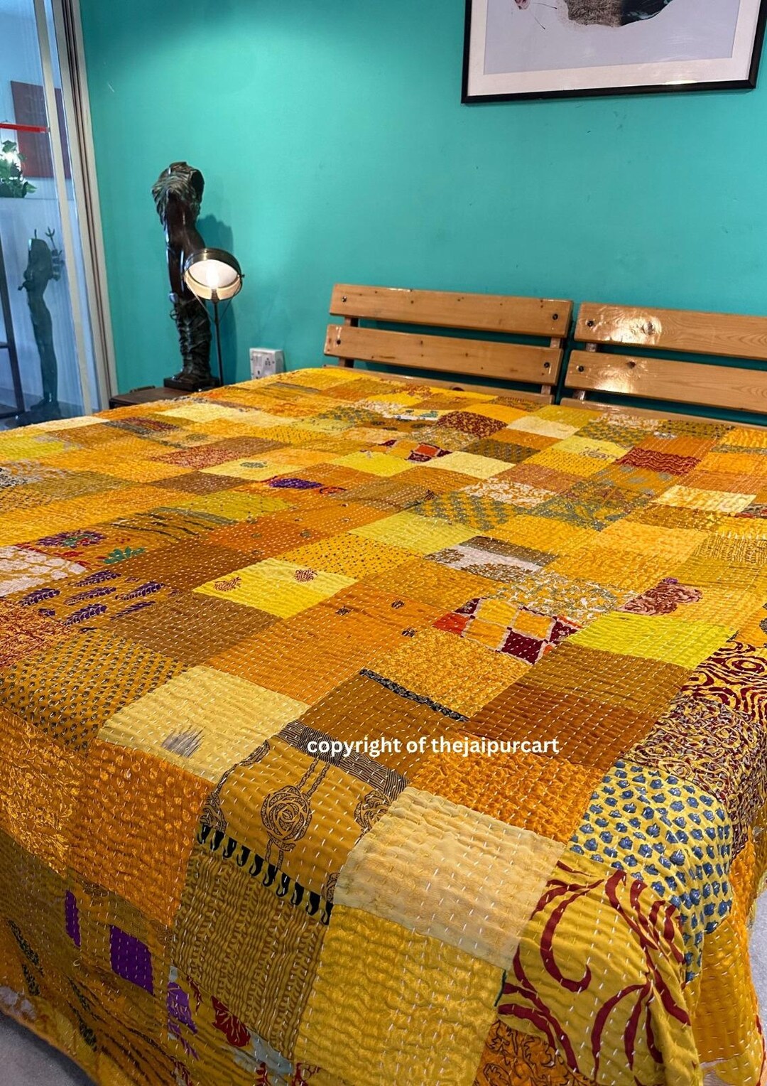 Bohemian Patchwork Quilt Kantha Quilt Handmade Vintage Quilts Boho King ...