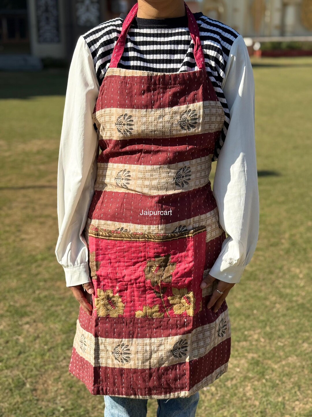 Boho Kantha Apron for Cooking | Recycled Cotton Patchwork Workwear - Etsy