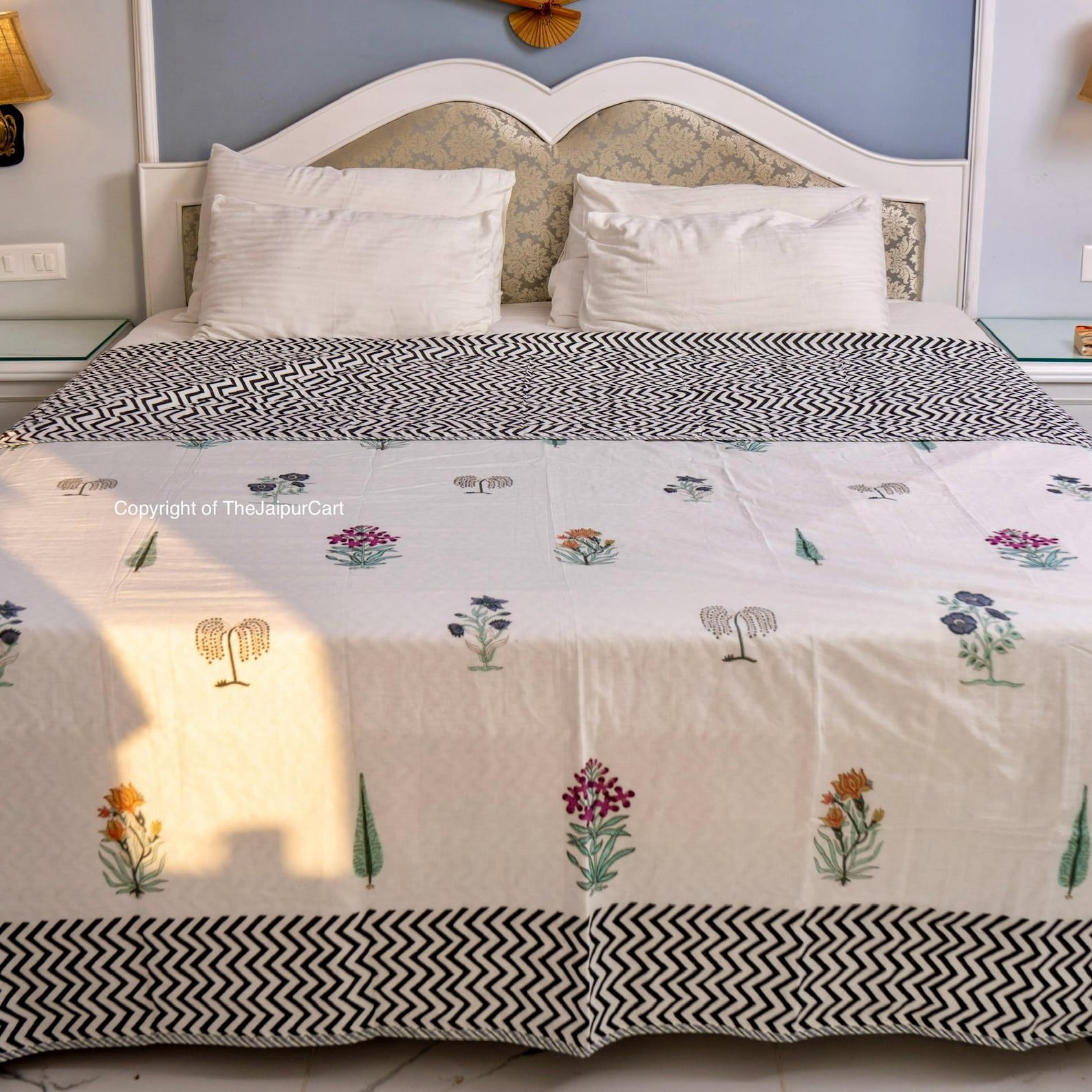 Reversible Floral Cotton Dohar | Hand Block Print AC Blanket | Soft ...