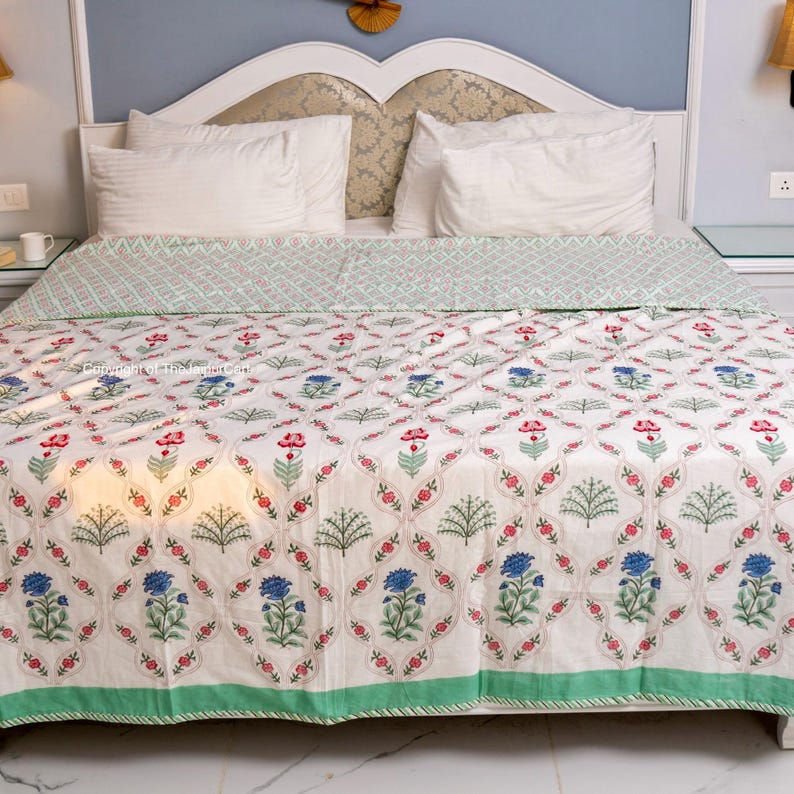 Multi Floral Dohar Summer Blanket Summer Quilt Indian Handcrafted ...