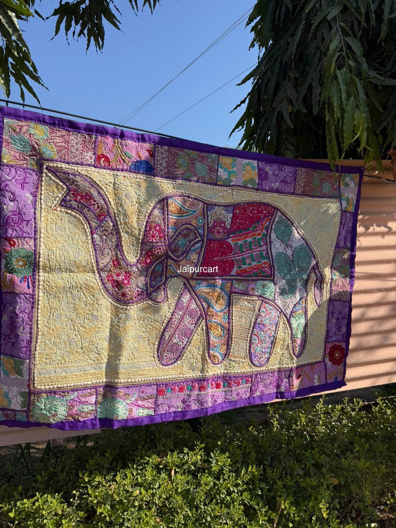 Boho Patchwork Wal Elephant Tapestry | 60x40 Cm Embroidered Wall Art ...