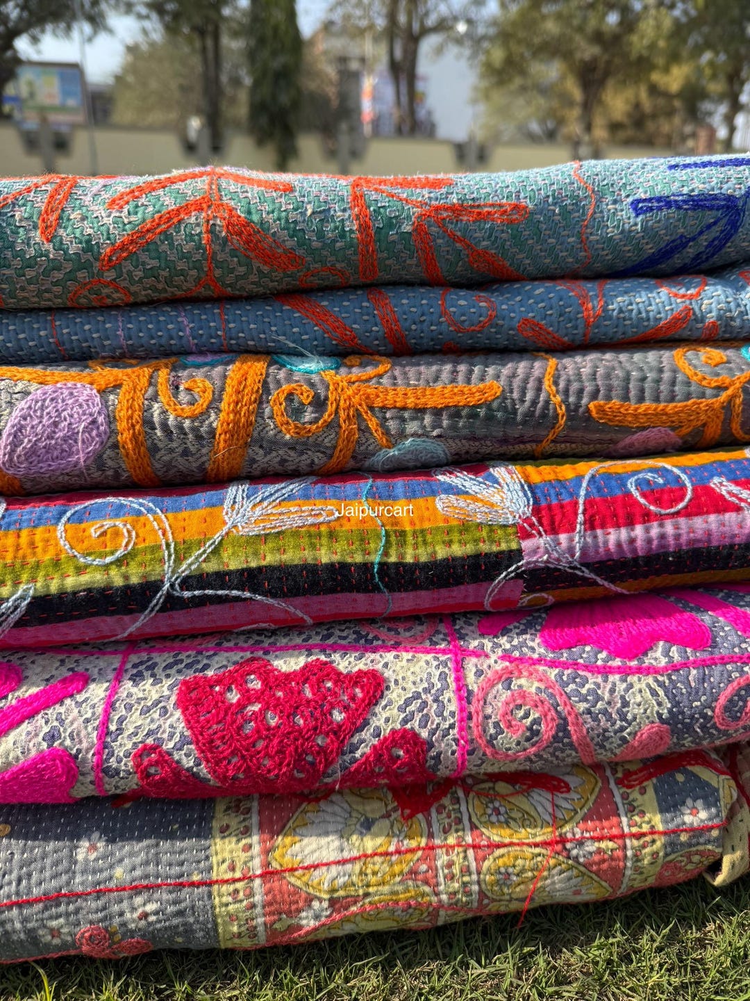 Vintage Suzani Kantha Quilt | Hand Embroidered Floral Blanket | Boho ...