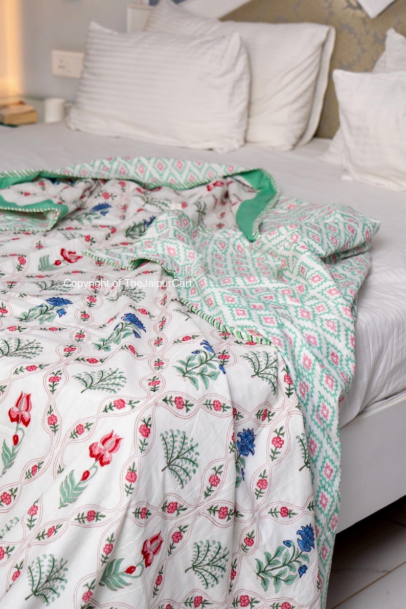 Multi Floral Dohar Summer Blanket Summer Quilt Indian Handcrafted ...