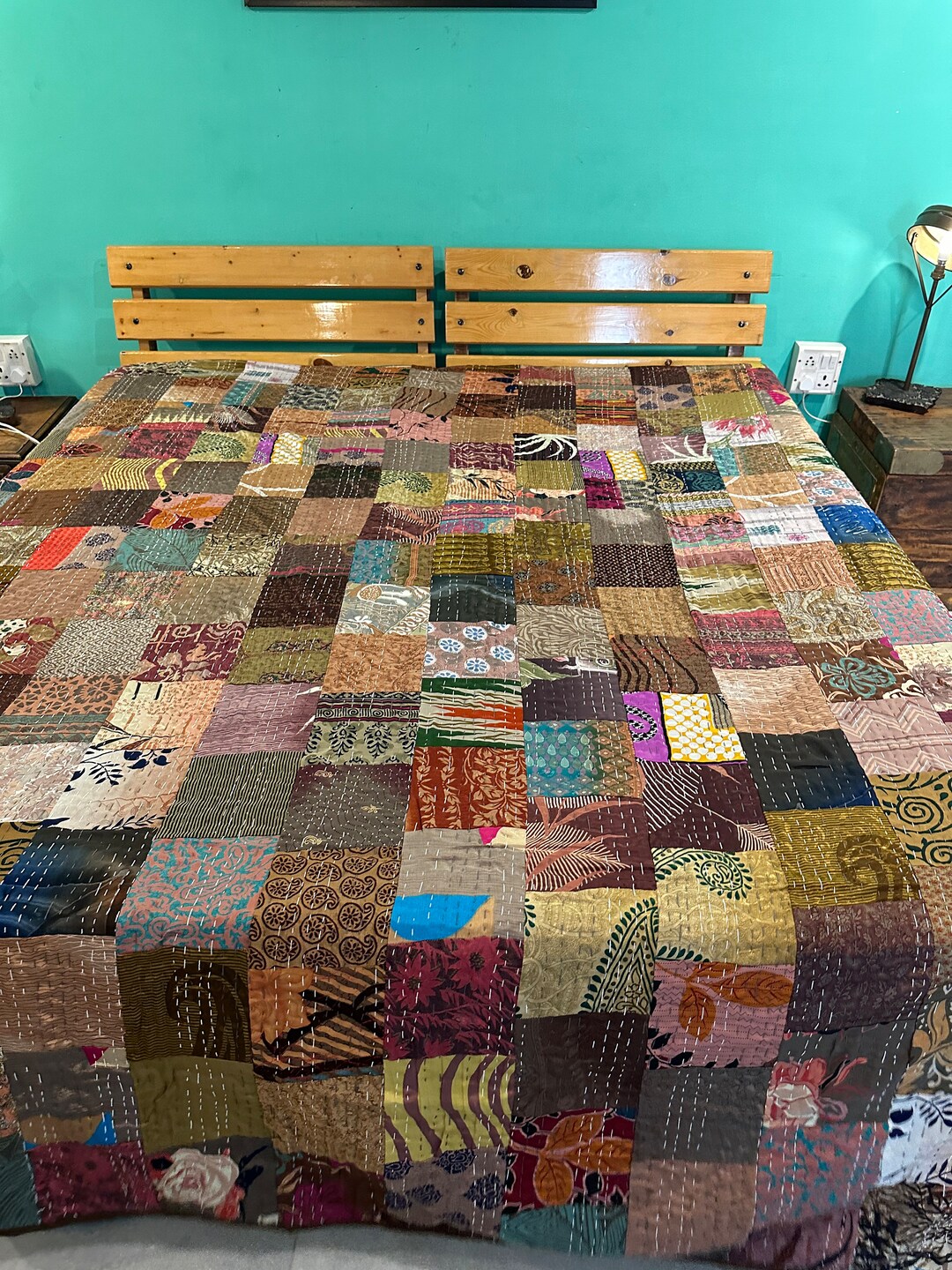 Bohemian Patchwork Quilt Kantha Quilt Handmade Vintage Quilts Boho King ...