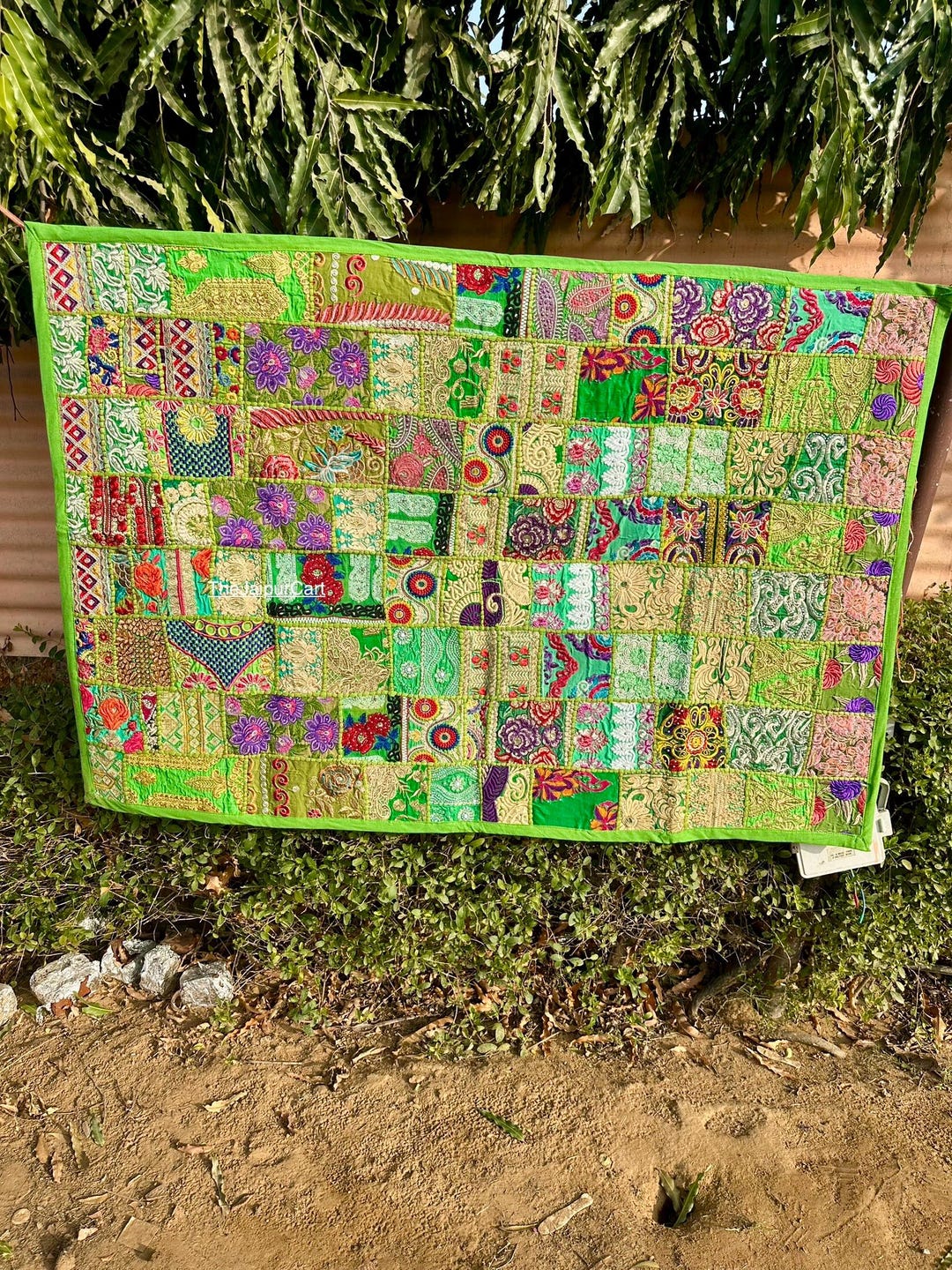 Indian Heavy Embroidered Wall Hanging Vintage Sari Zari Work Tapestry Handmade Throw Decorative ...