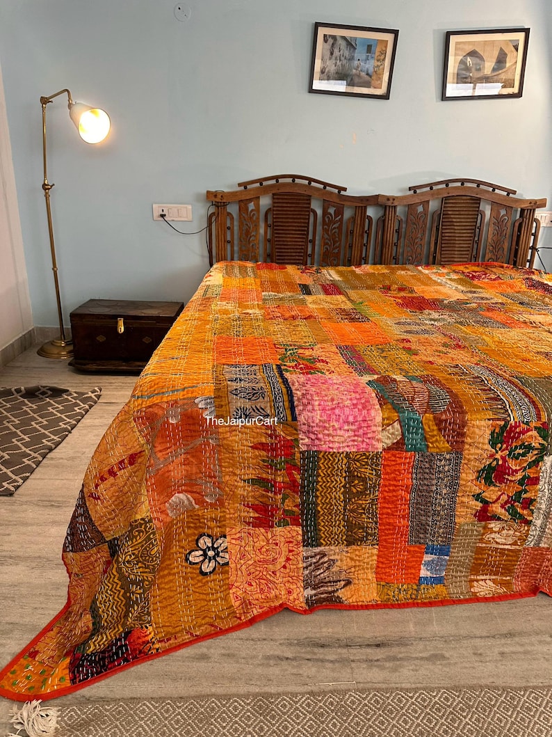 Silk Patola Quilt Pure Vintage Silk Kantha Blanket Decor Indian ...