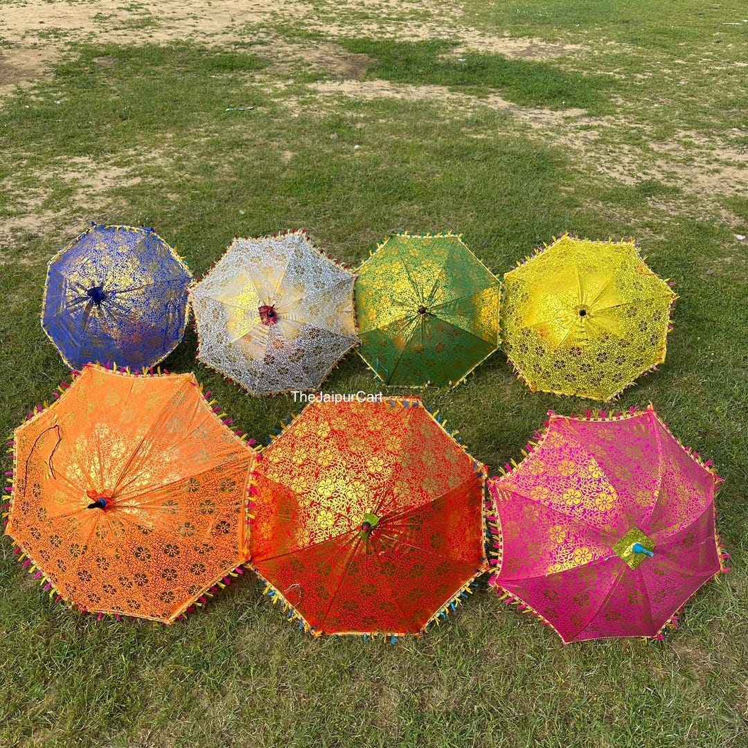 Colorful Indian Wedding Umbrellas Silk Parasols for Mehndi, Diwali ...