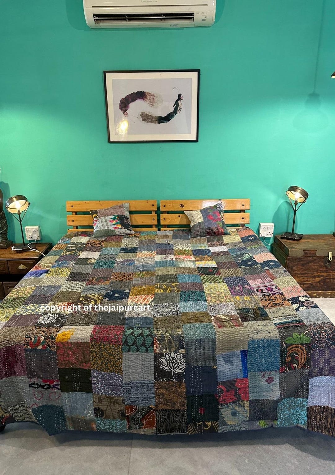 Sofa Cover, Couch Blanket Throw Kantha Quilt Decorative Vintage Silk ...