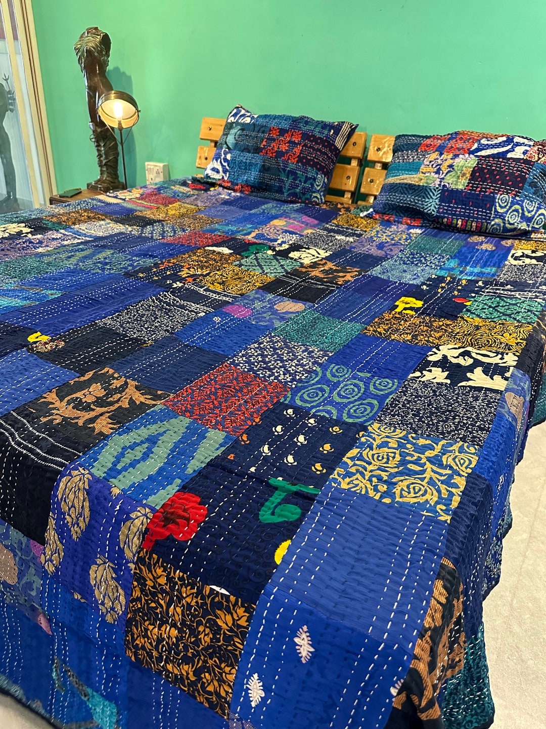 Bohemian Patchwork Quilt Kantha Quilt Handmade Vintage Quilts Boho King Size Bedding Throw ...