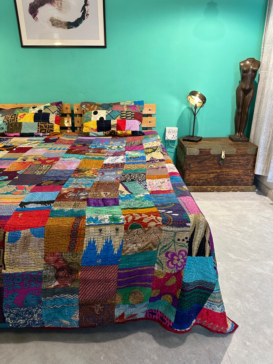 Bohemian Patchwork Quilt Kantha Quilt Handmade Vintage Quilts Boho King ...