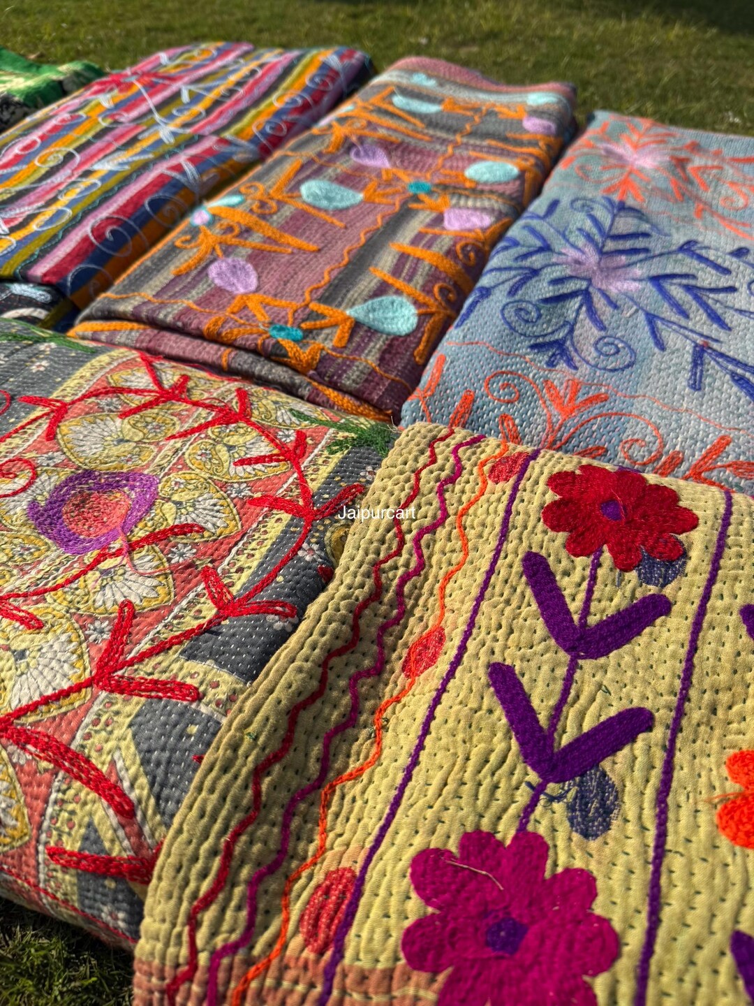 Vintage Kantha Suzani Quilt: Hand-embroidered Floral Throw, Reversible ...