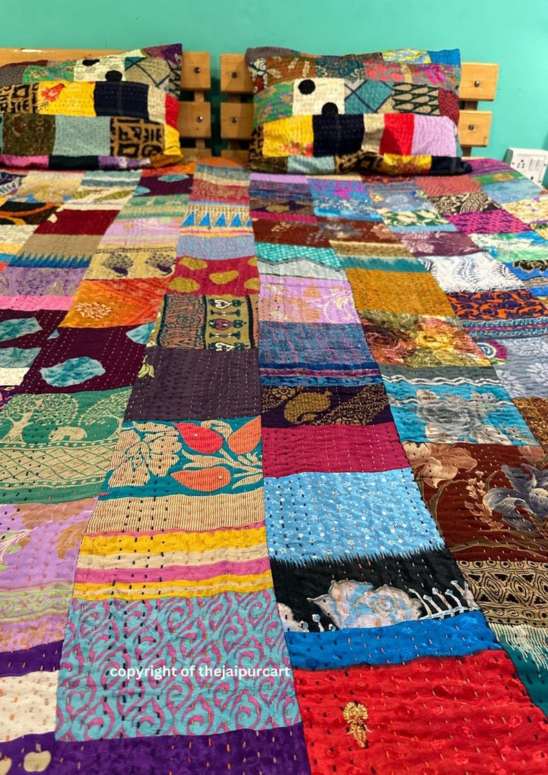Bohemian Patchwork Quilt Kantha Quilt Handmade Vintage Quilts Boho King ...