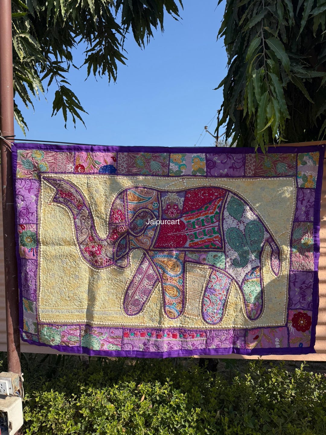 Indian Heavy Embroidered Wall Hanging Vintage Sari Zari Work Tapestry ...