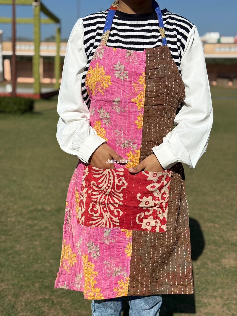 Vintage Kantha Quilted Patchwork Apron Set – 5 Piece Handmade Cotton ...