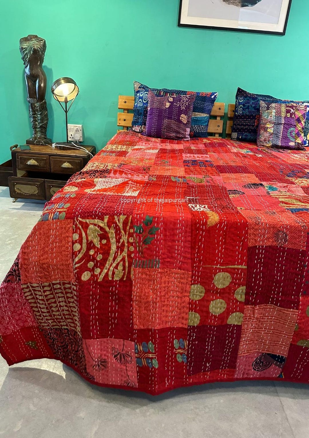 Vintage Handmade Patchwork Quilt Indian Boho Quilts Bedding Kantha ...