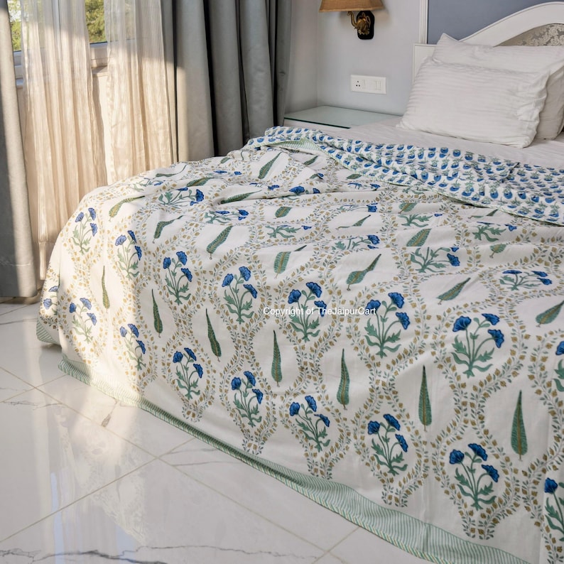 Indian Hand Block Printed Dohar Jaipuri, Printed Reversible Cotton ...