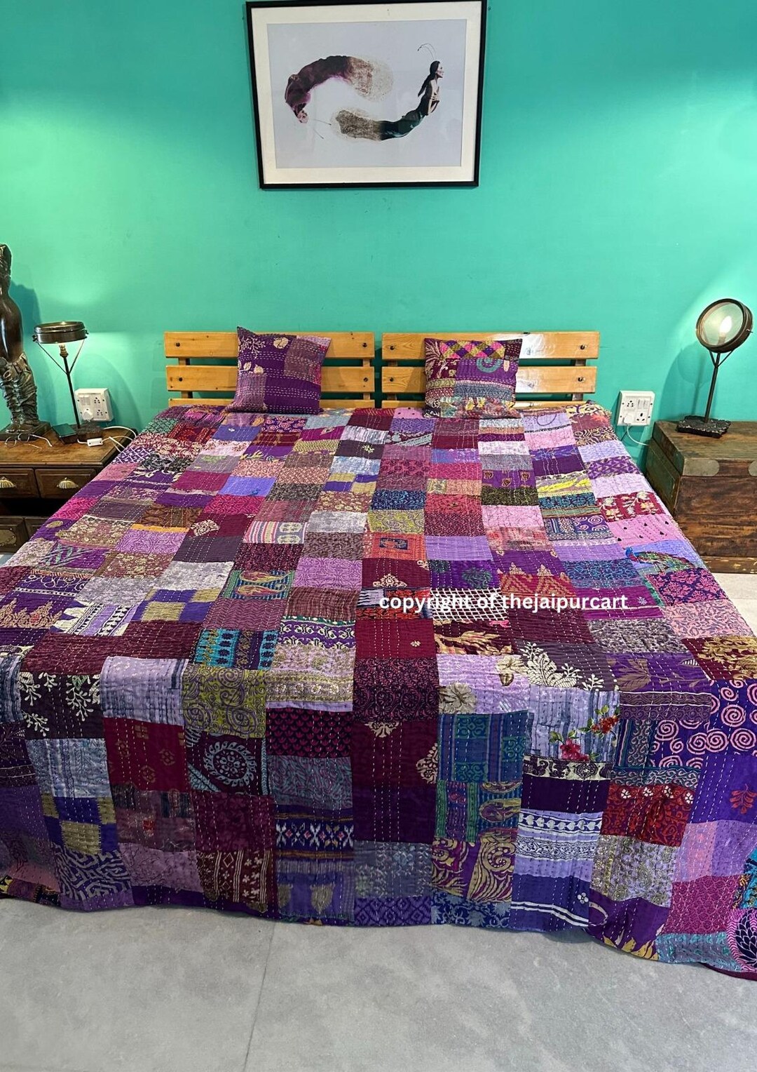 Bohemian Patchwork Quilt Kantha Quilt Handmade Vintage Quilts Boho King ...