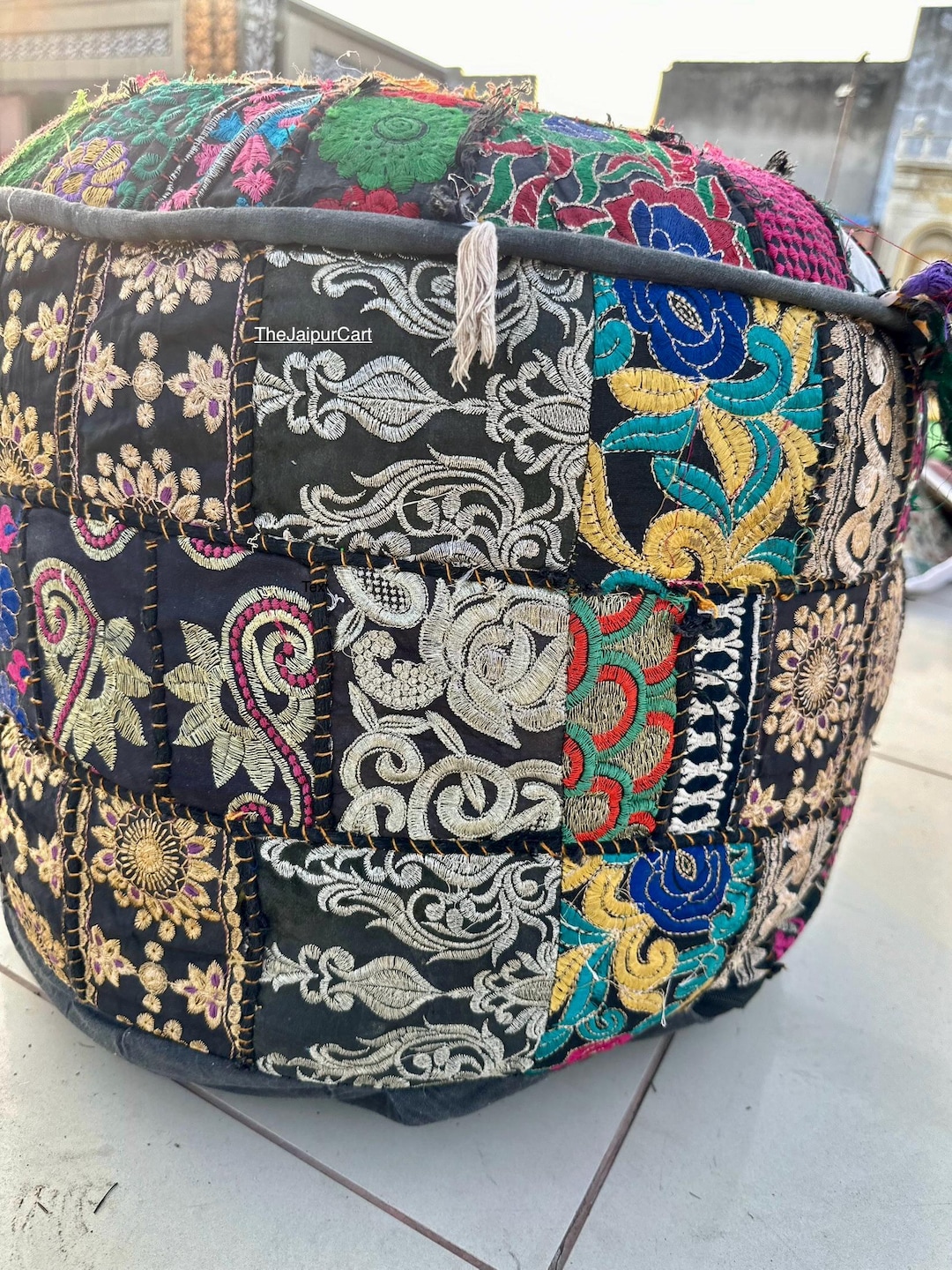 Indian Pouf Bohemian Ottoman Patchwork Purple Pouffes Vintage Indian ...