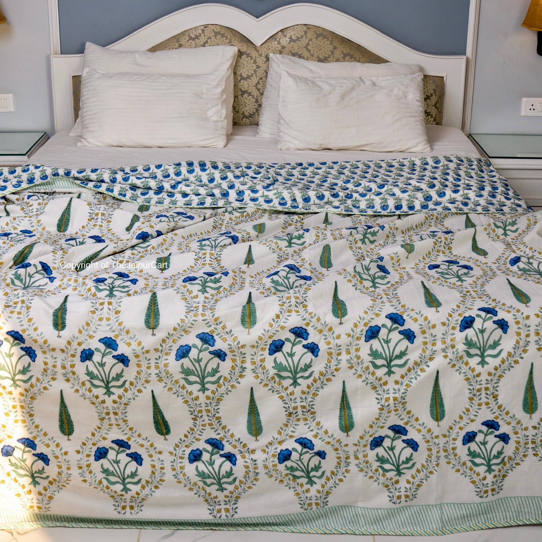 Indian Hand Block Printed Dohar Jaipuri, Printed Reversible Cotton ...