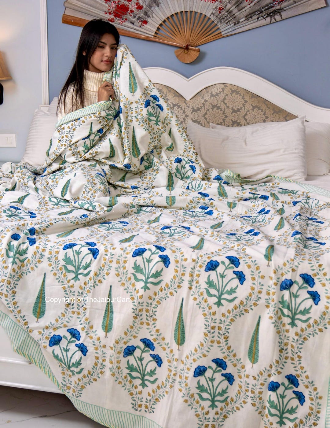 Indian Hand Block Printed Dohar Jaipuri, Printed Reversible Cotton ...