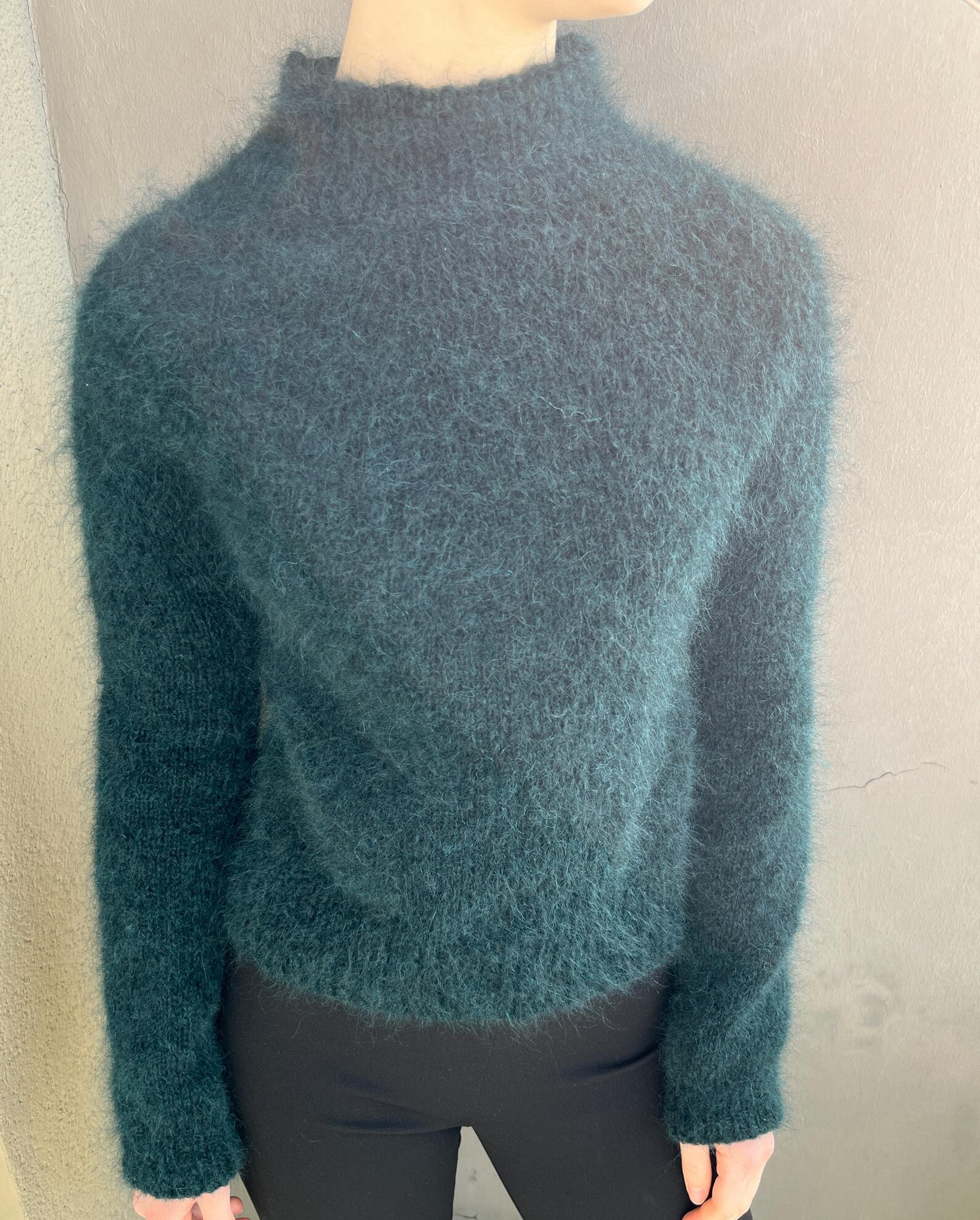 Cropped Sweater in Chunky Mohair, Emerald Green Shade – Handmade ...