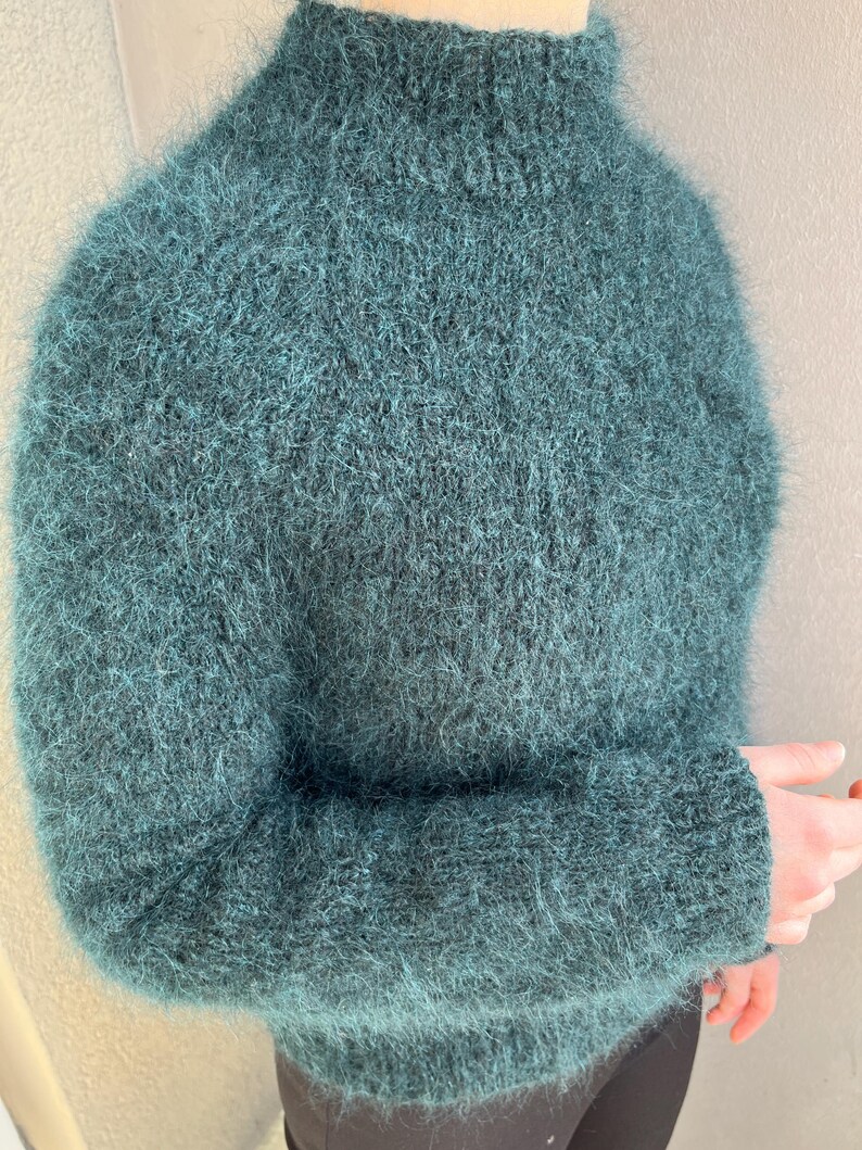 Cropped Sweater in Chunky Mohair, Emerald Green Shade – Handmade ...