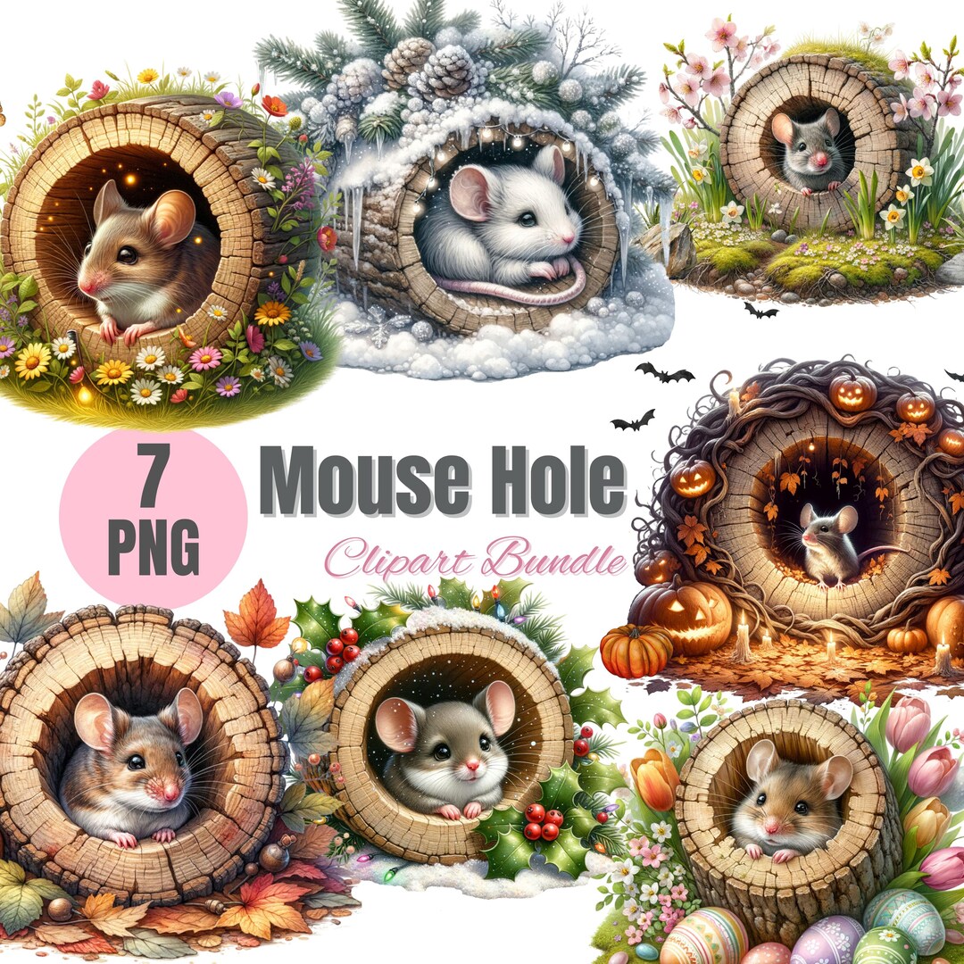 Mouse Hole Clipart Set Cottagecore Mouse Sublimation PNG Designs Nature ...
