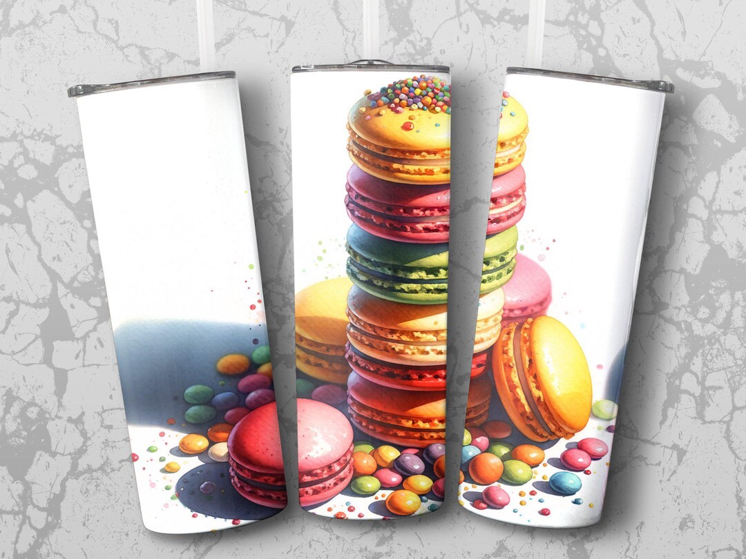 French Macaron 20oz Tumbler Wrap Vintage Macaroons Sublimation Design Bakery Cookies PNG Baker ...