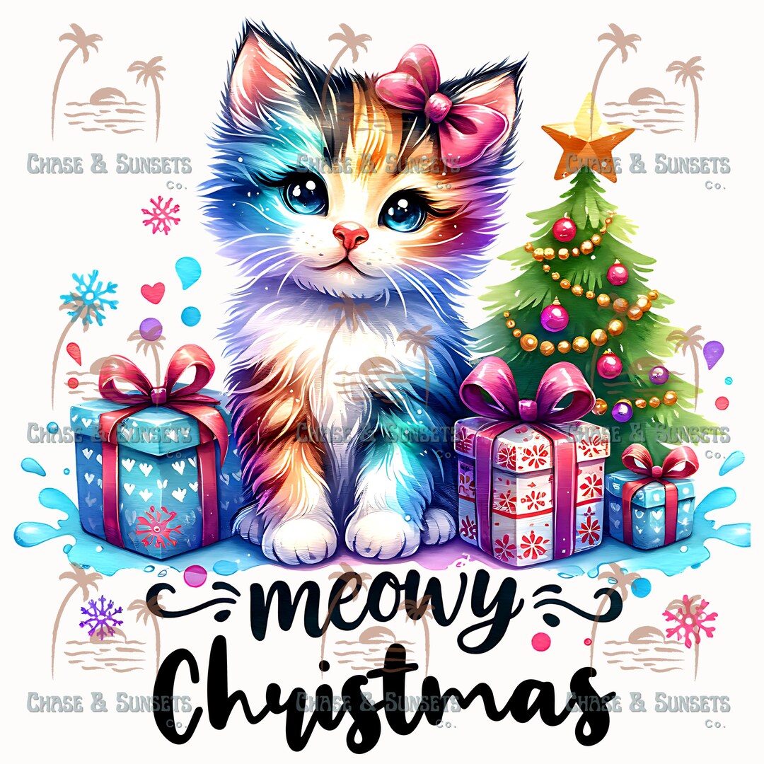 Meowy Christmas PNG Cute Kitten PNG Christmas Cat Sublimation File Cat ...