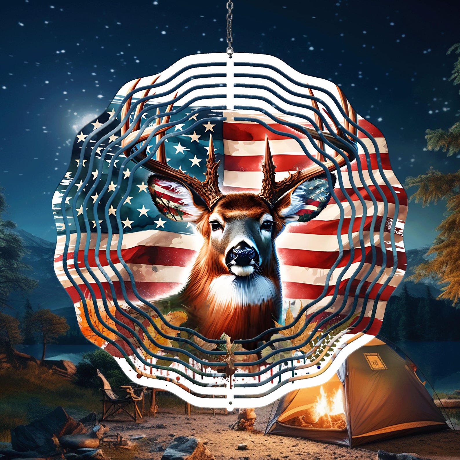 American Flag With Buck Deer Head PNG Whitetail Buck Head Wind Spinner ...