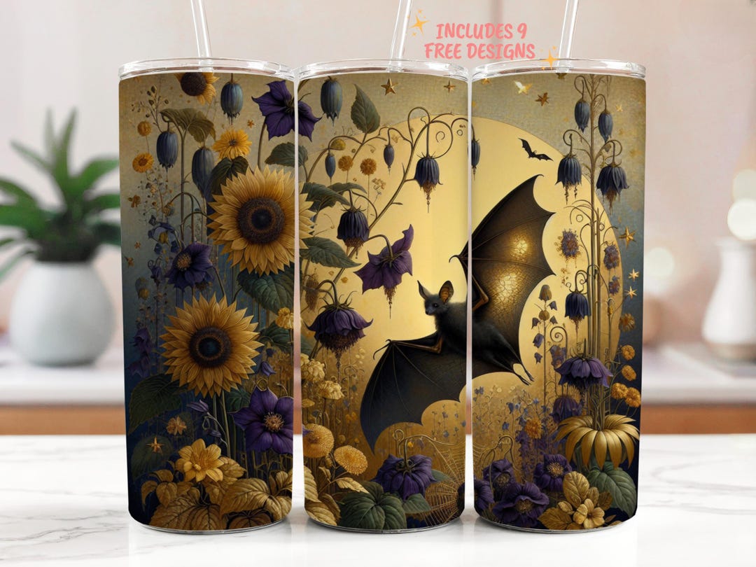 Sunflower Bat 20oz Tumbler Wrap, Halloween Floral 20 Oz Skinny ...