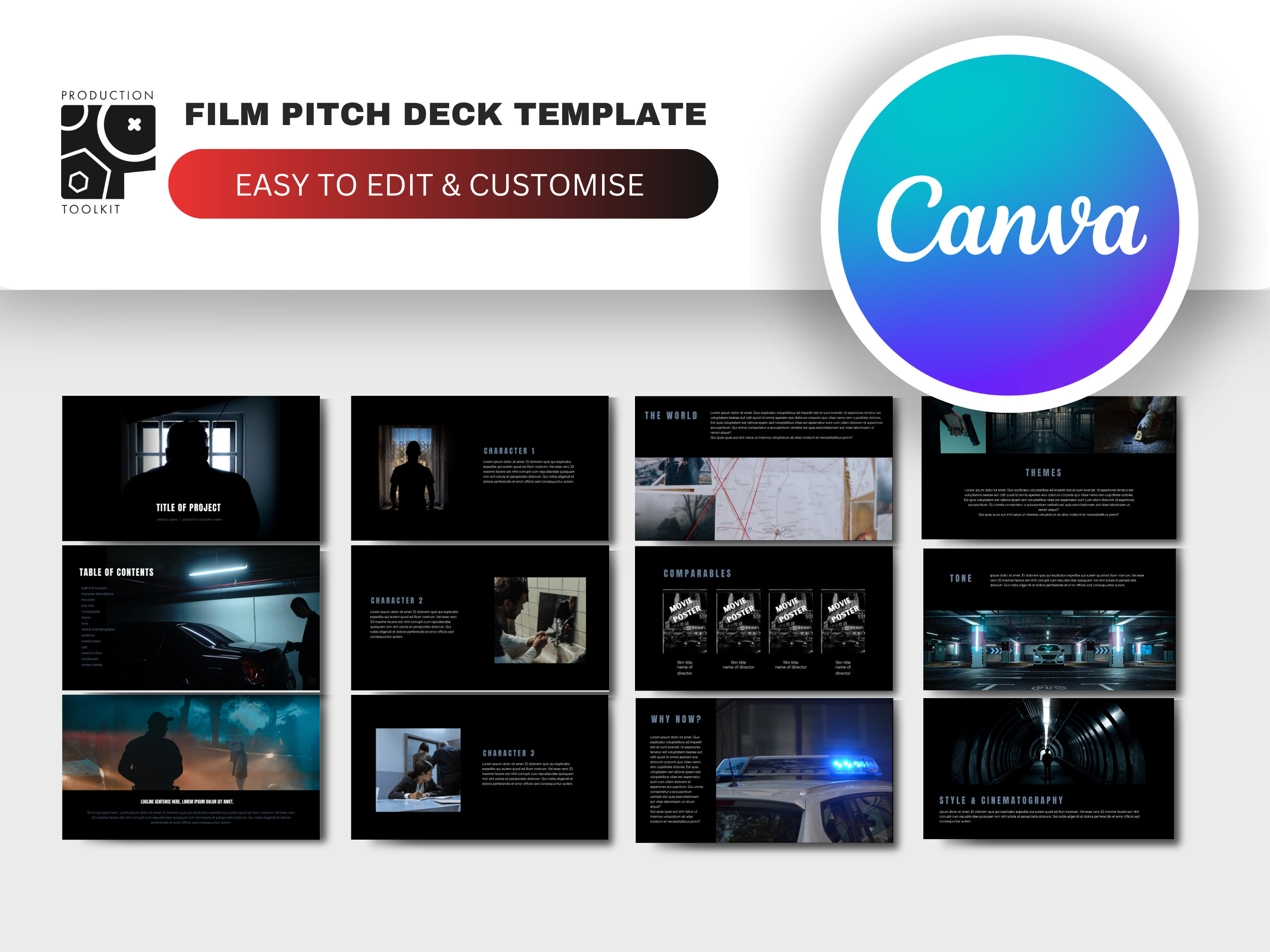 Crime Film Pitch Deck - Thriller, Mystery - Canva Template - Etsy