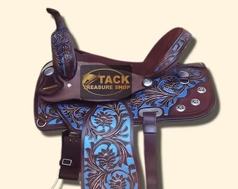 Premium Leather Hand Carved Western Ranch Roping Horse Saddle With ...