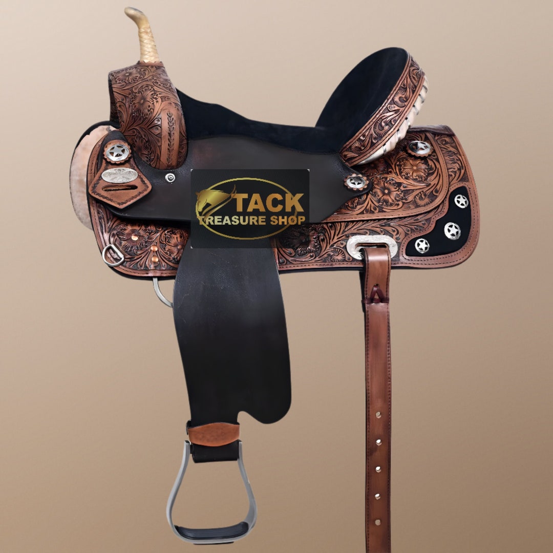 Western Leather Barrel Racing Horse Saddle Tack With Matching Headstall ...
