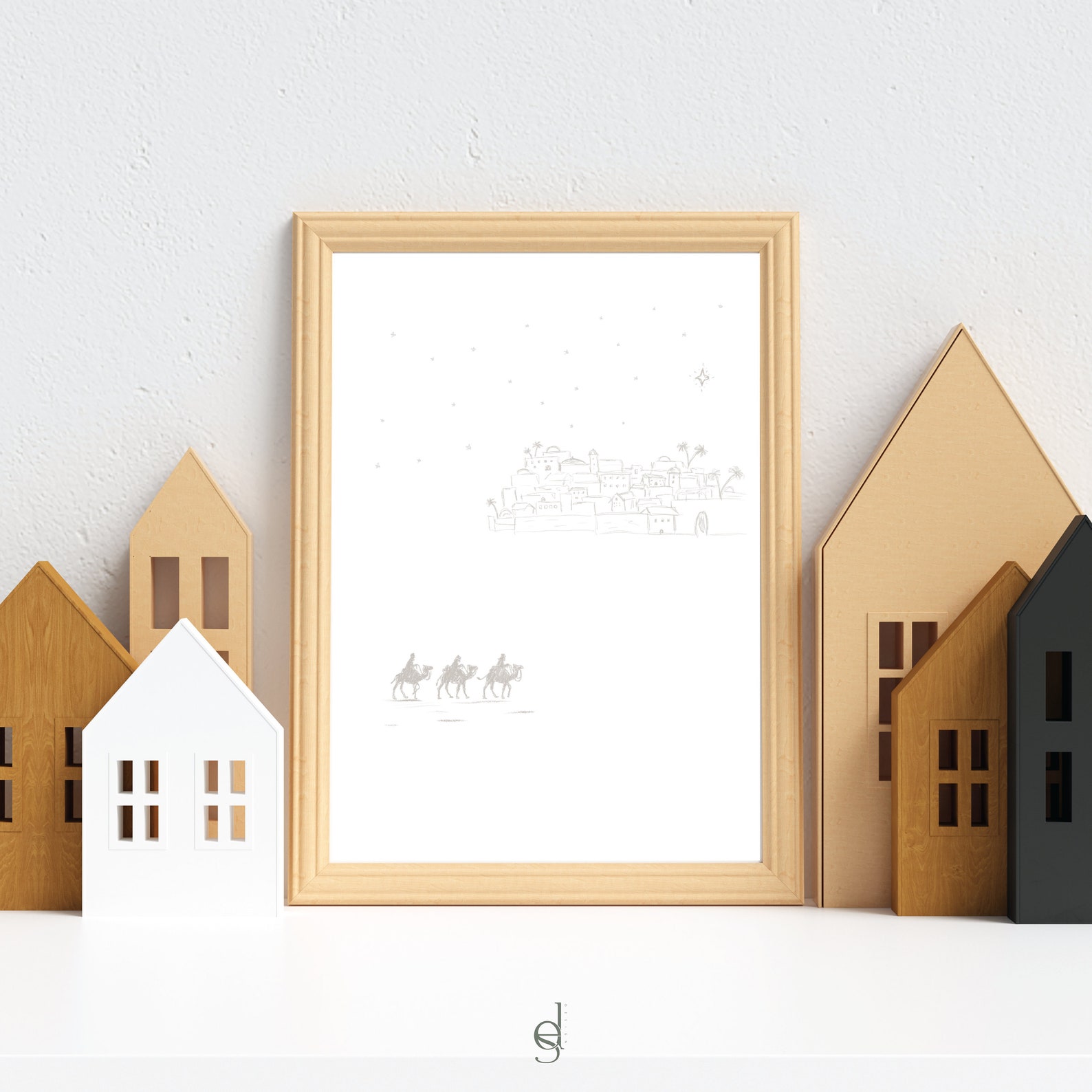 Wise Men Journey - Minimal Sketch With Star of Bethlehem and Bethlehem ...